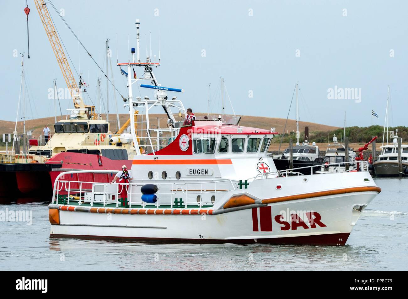 Rescue boat 'Eugen' of german sea rescue organisation 'DGZRS' on island ...