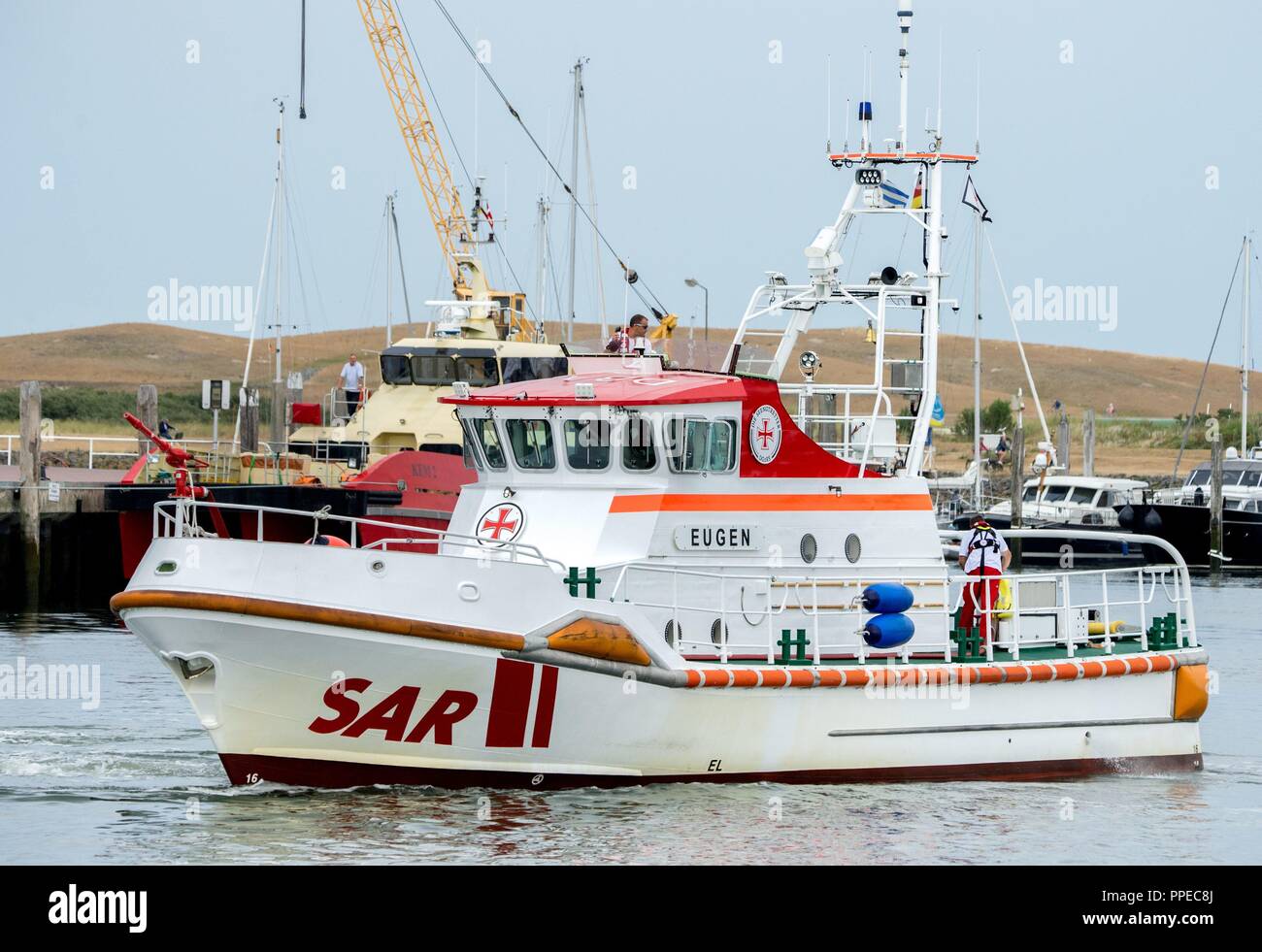Rescue boat 'Eugen' of german sea rescue organisation 'DGZRS' on island ...