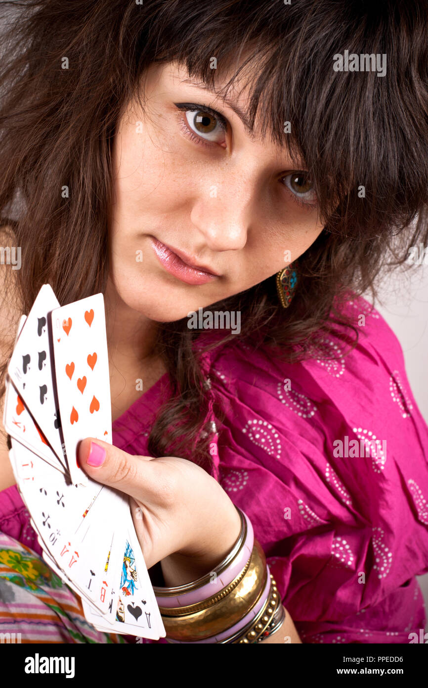 closeup portrait of soothsayer with scrying cards Stock Photo - Alamy