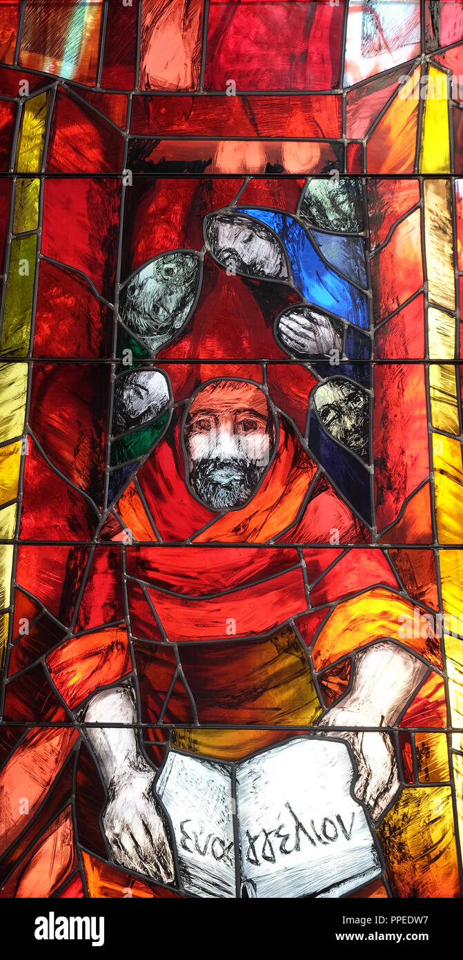 Pentecost, stained glass window by Sieger Koder in church of Saint ...