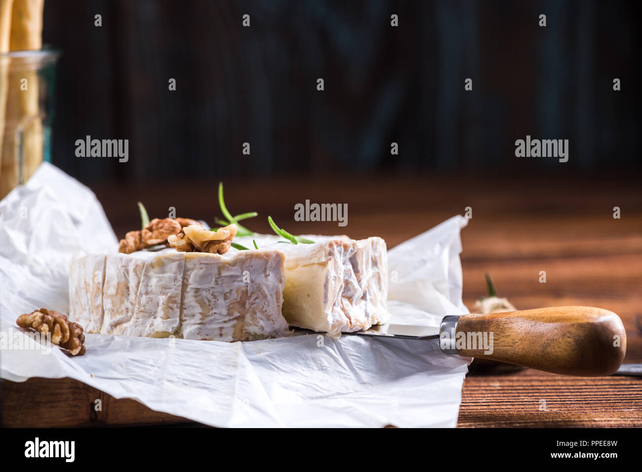 Serving camembert cheese, festive Christmas food Stock Photo - Alamy