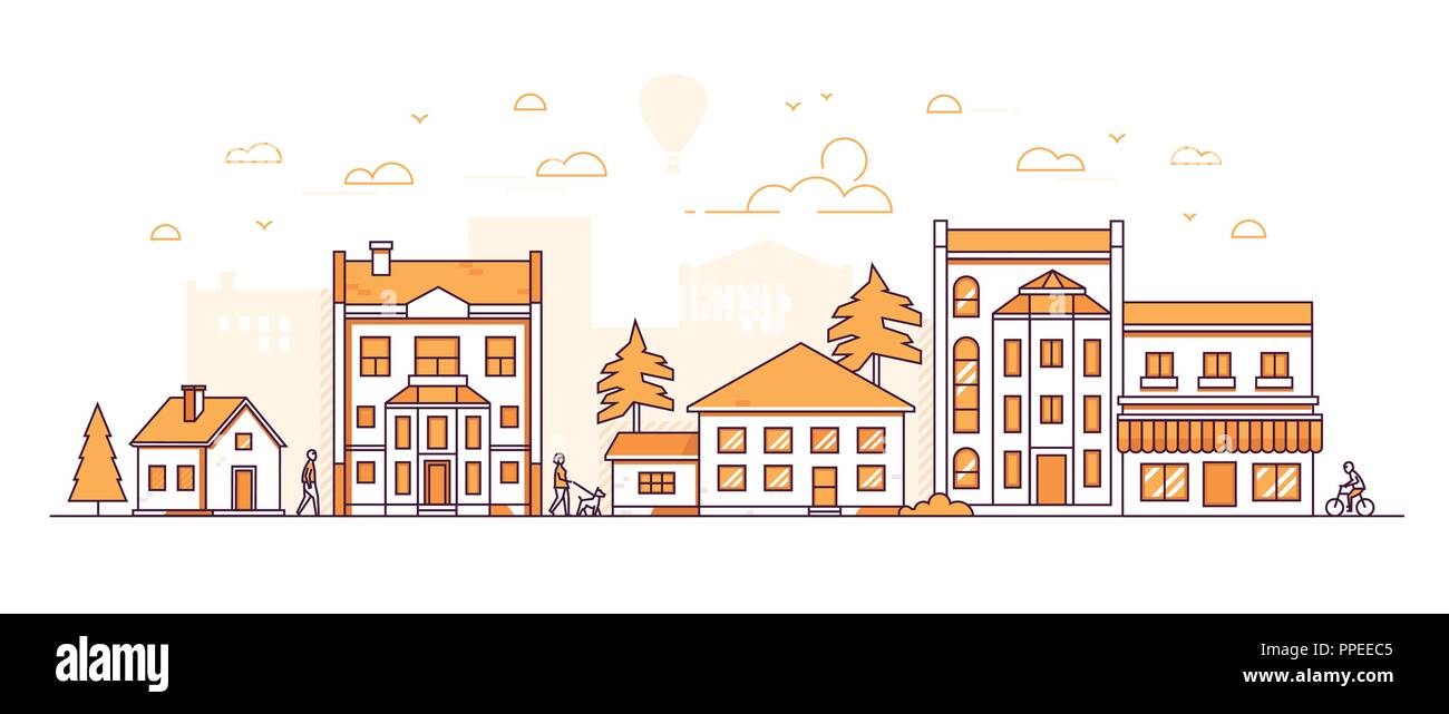 City block - modern thin line design style vector illustration Stock ...