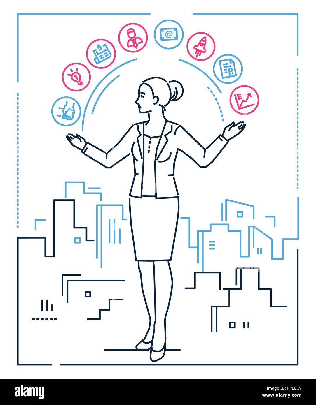 Multitasking - modern line design style vector illustration Stock ...