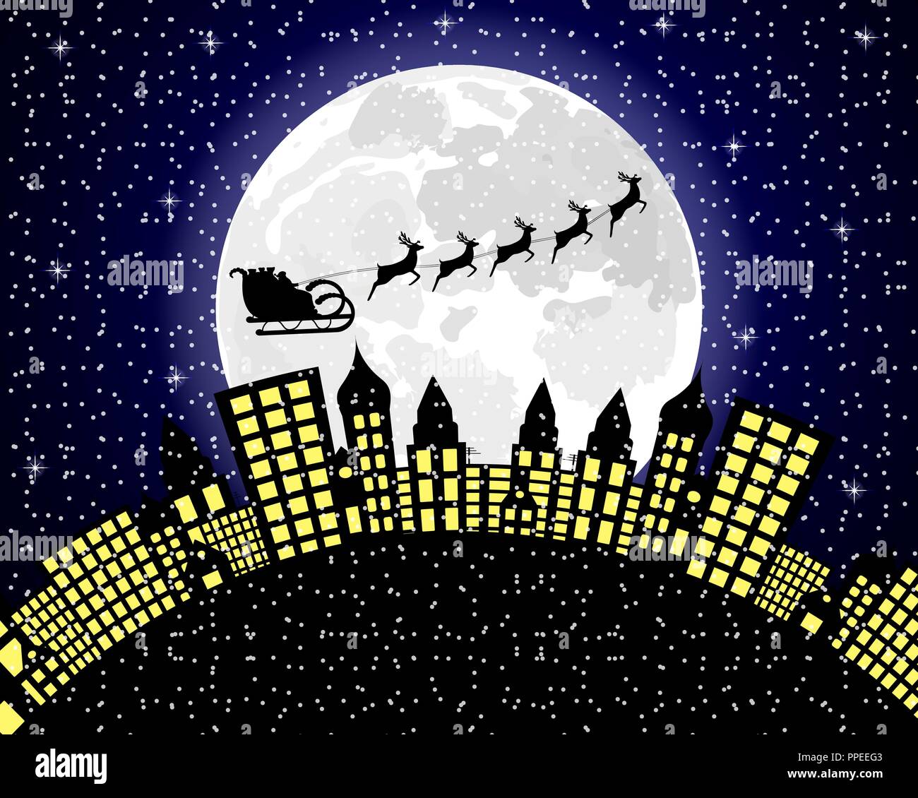Santa and sleigh flying over house Stock Vector Images - Alamy