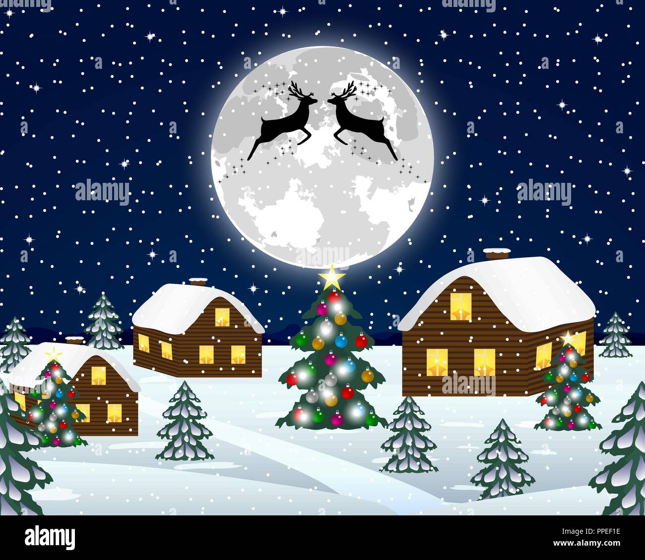 Landscape in the Christmas night Stock Vector Image & Art - Alamy