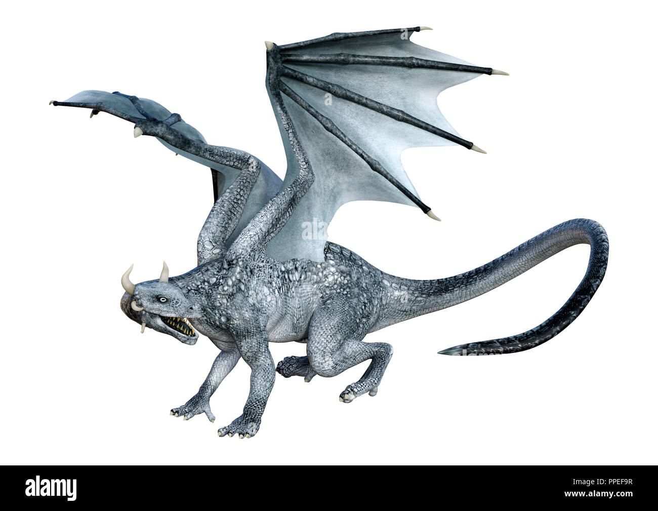 3D rendering of a blue fantasy dragon isolated on white background ...