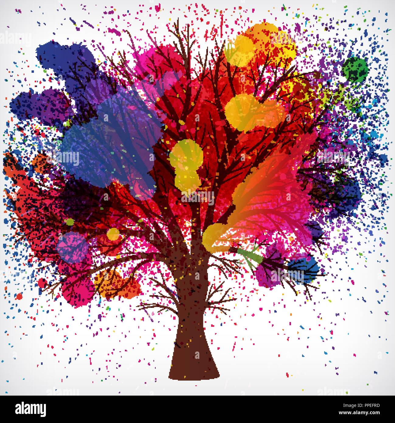 abstract background, tree with branches made of watercolor drops Stock ...