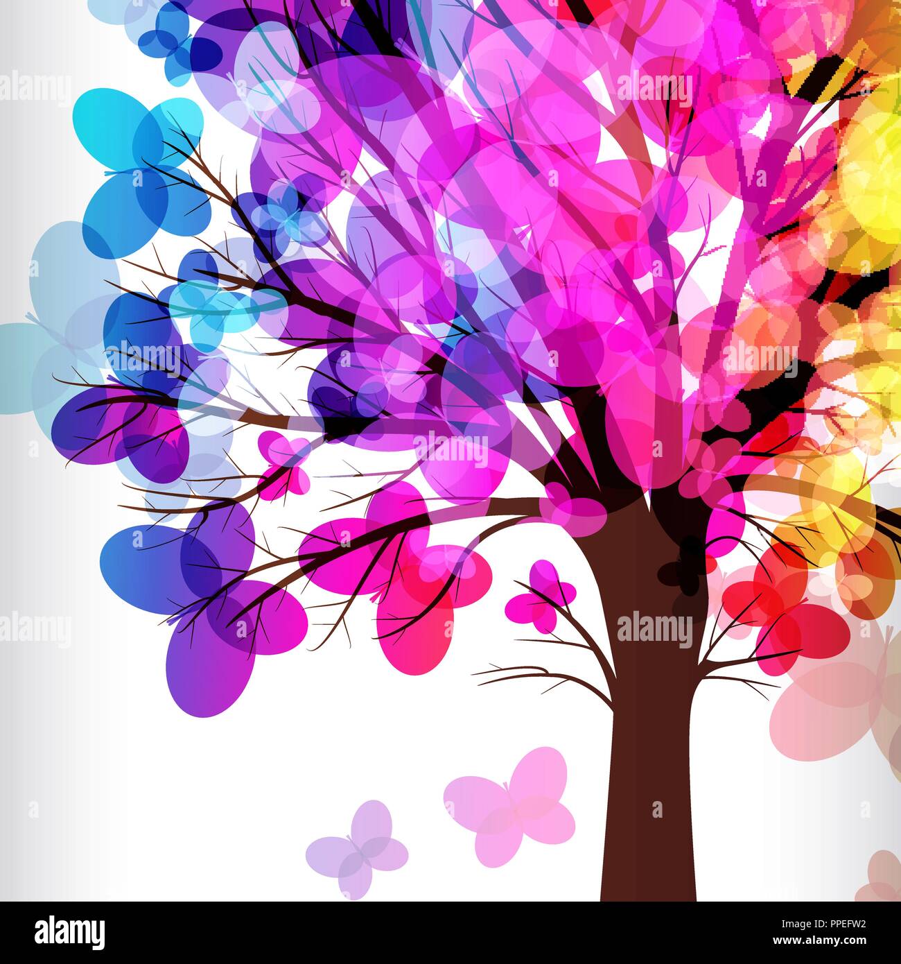 abstract background, tree with branches made of colorful butterflies ...