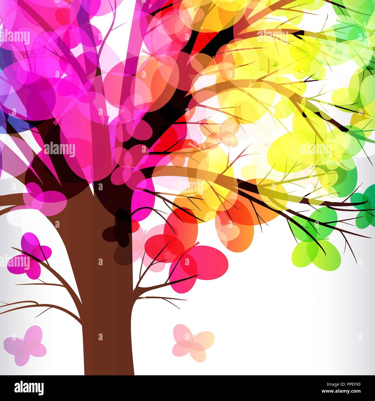 abstract background, tree with branches made of colorful butterflies ...