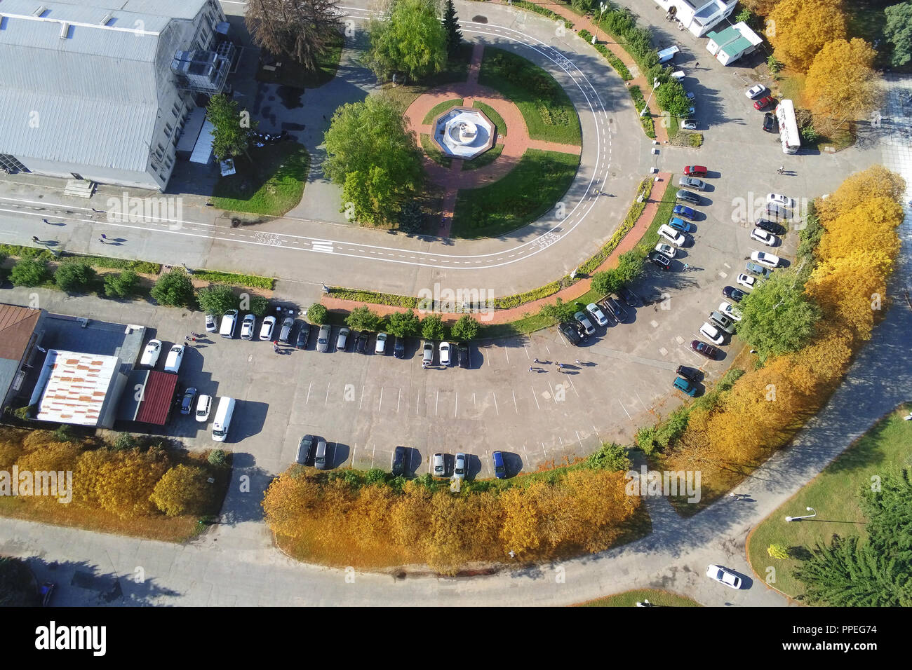 Aerial view of Kiev park and old famous exhibition complex VDNH ...