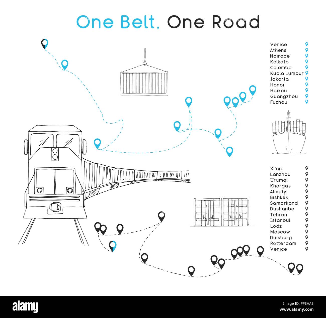 One Belt One Road new Silk Road concept. 21st-century connectivity and ...