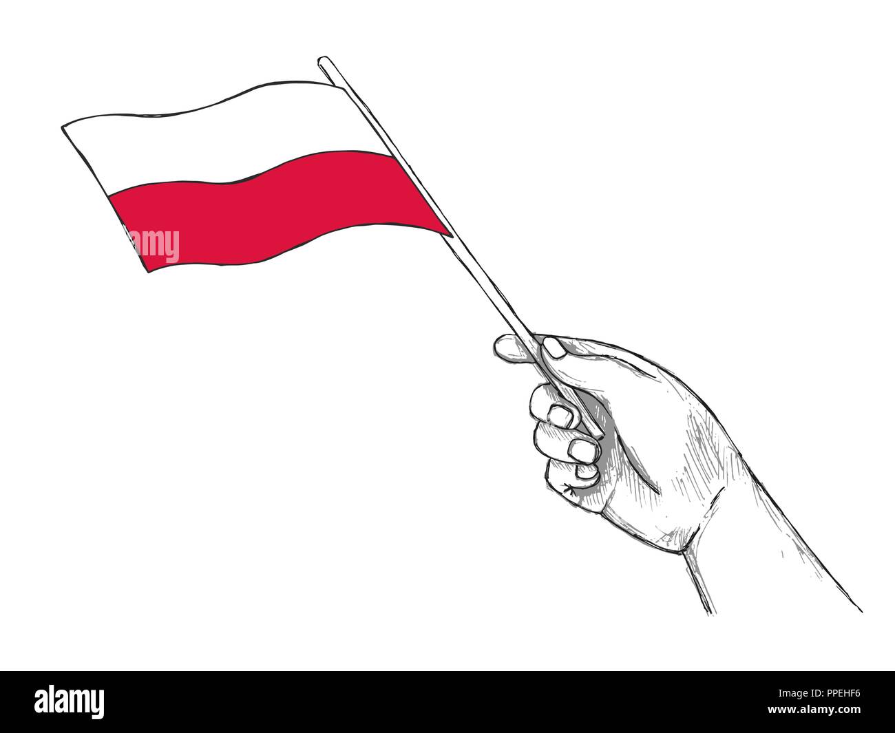 Flag of Poland in hand. Vector illustration of a sketch style Stock ...