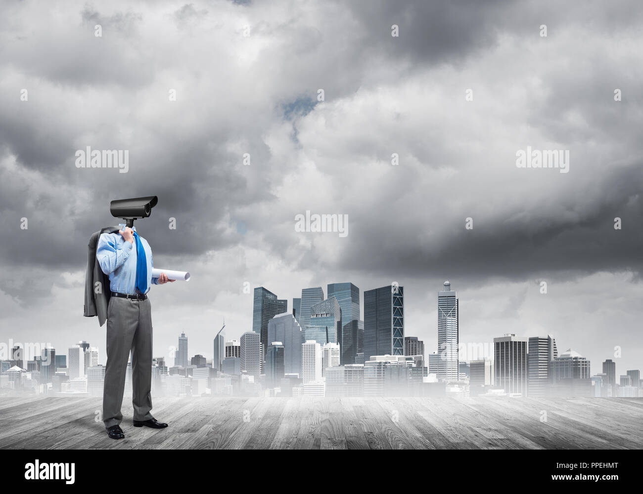 Concept of security and privacy protection with camera headed man Stock ...