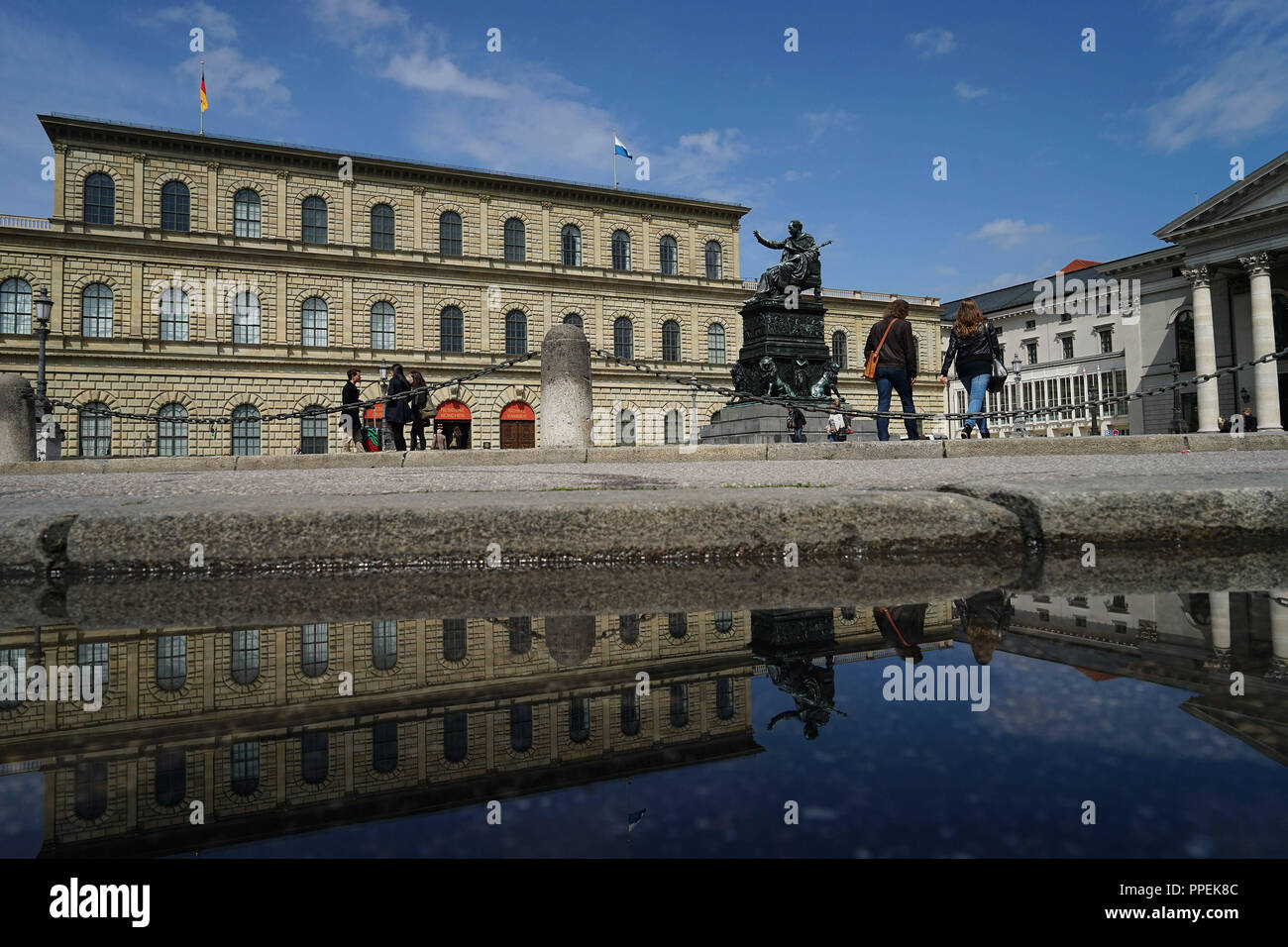 The Max Joseph Platz in Munich. Monument to Maximilian I Joseph, first ...