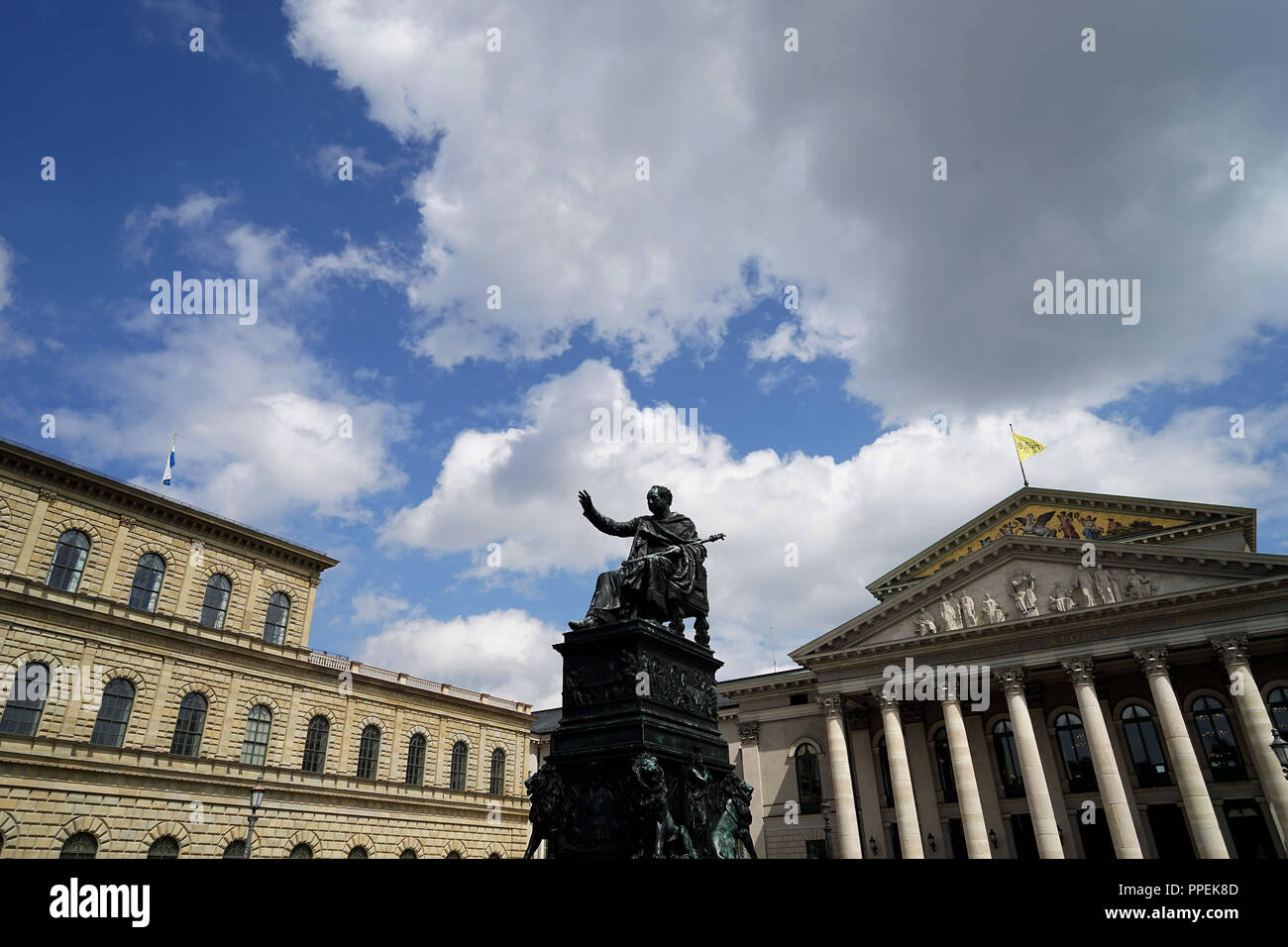The Max Joseph Platz in Munich. Monument to Maximilian I Joseph, first ...