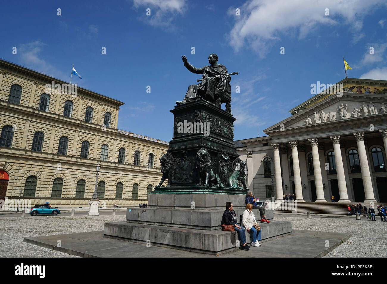The Max Joseph Platz in Munich. Monument to Maximilian I Joseph, first ...
