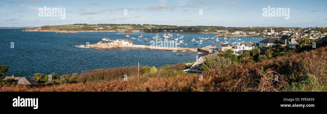 Around the Isles of Scilly - Panoramic view of Hugh Town Harbour, St ...