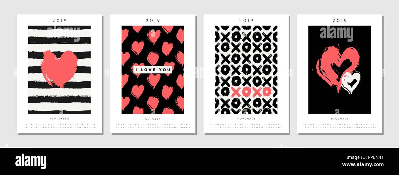 Four printable A4 size 2019 calendar templates for September, October ...