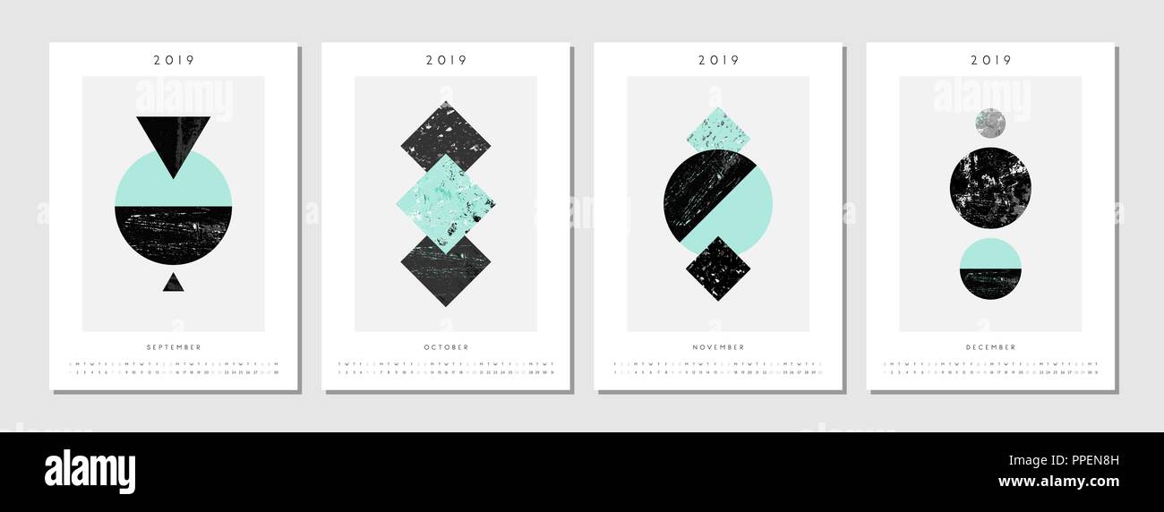 Four printable A4 size 2019 calendar templates for September, October ...