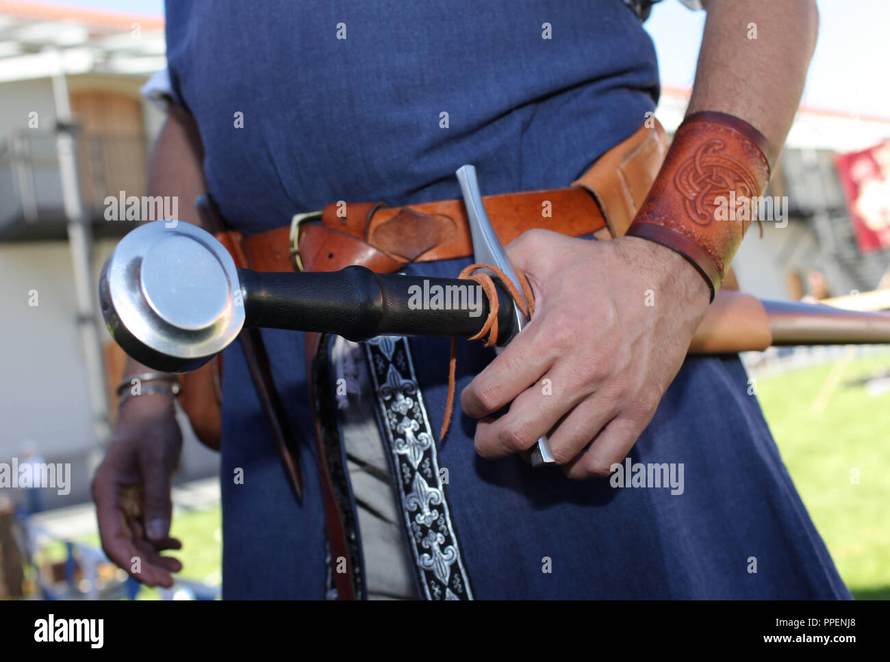 Swordbearer at the medieval market on the Klosterwiese (monastery ...