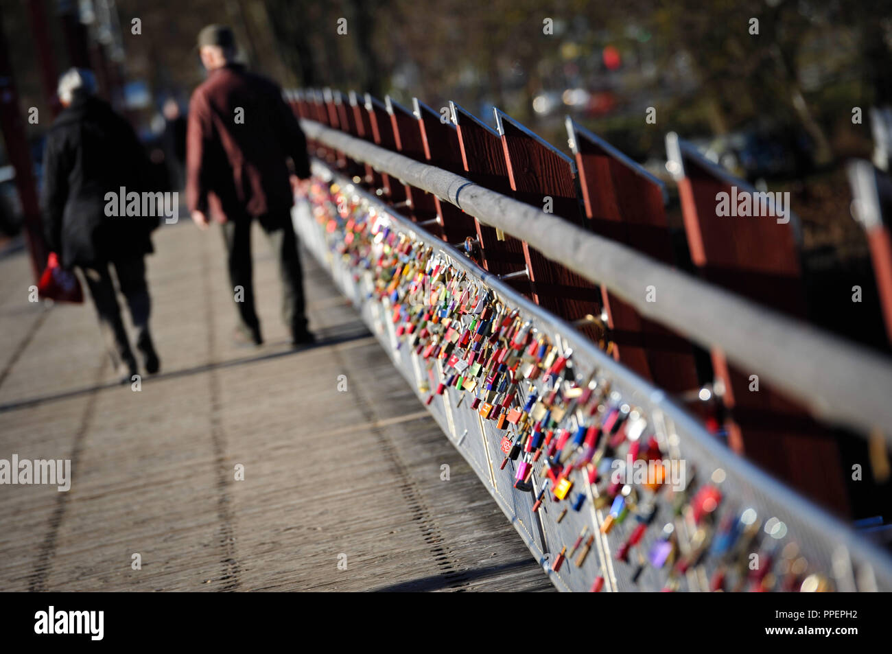 Love locks on the Thalkirchner bridge in Munich, Germany Stock Photo ...