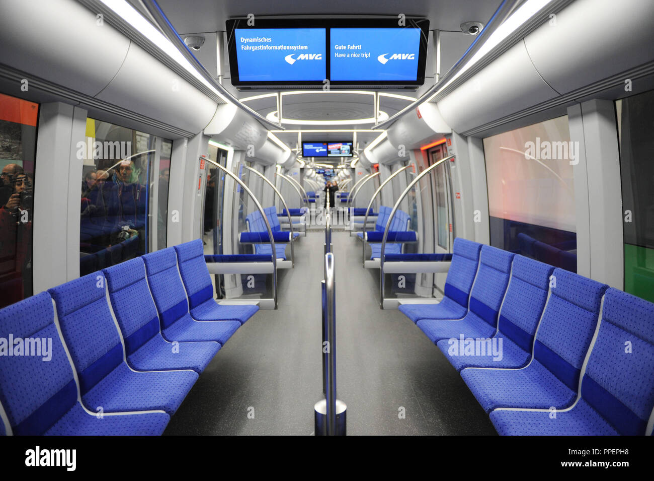 Inside view of the new Type C2 subway train, Munich, Germany Stock ...