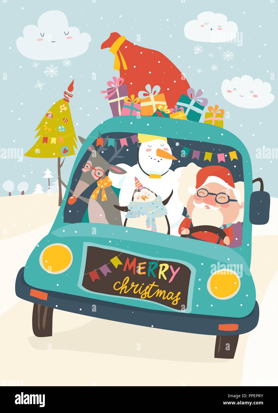 Car drive winter Stock Vector Images - Alamy