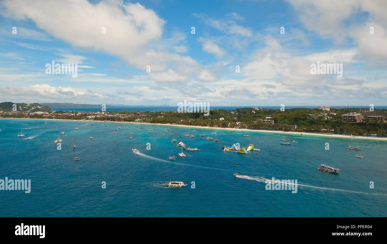Aerial view of beautiful tropical island with white sand beach, Boracay ...