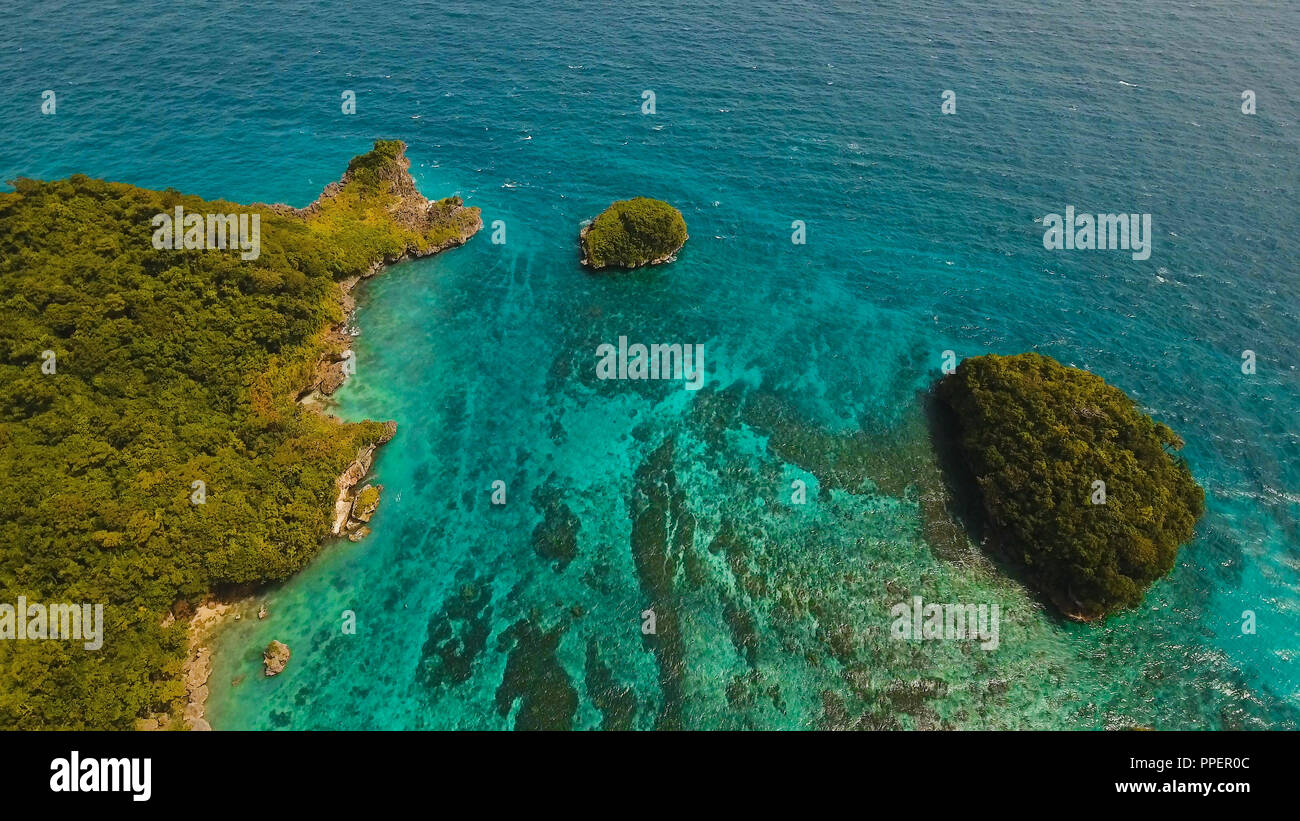 Aerial view of beautiful tropical island with with azure water,Boracay ...