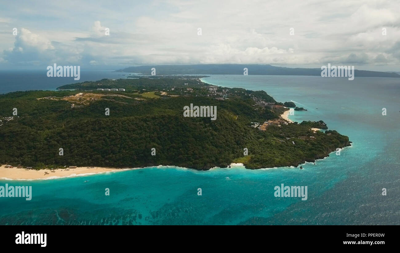 Aerial view of beautiful tropical island with white sand beach, Boracay ...