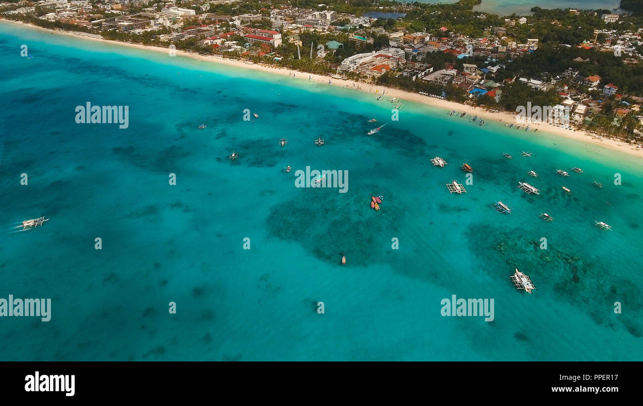 Aerial view of beautiful tropical island with white sand beach, Boracay ...