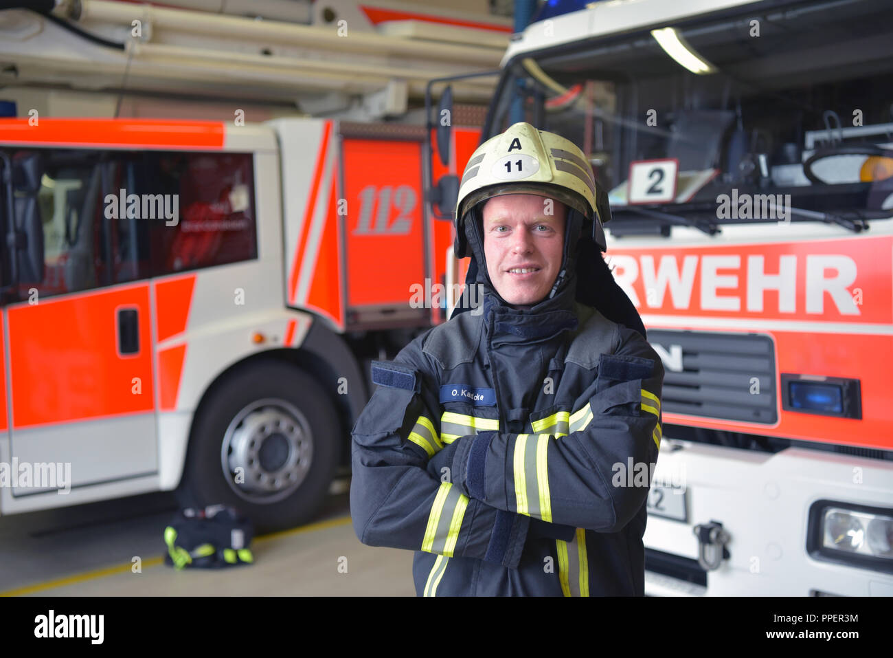 portrait of a firefighter in the operations centre at the fire-fighting ...