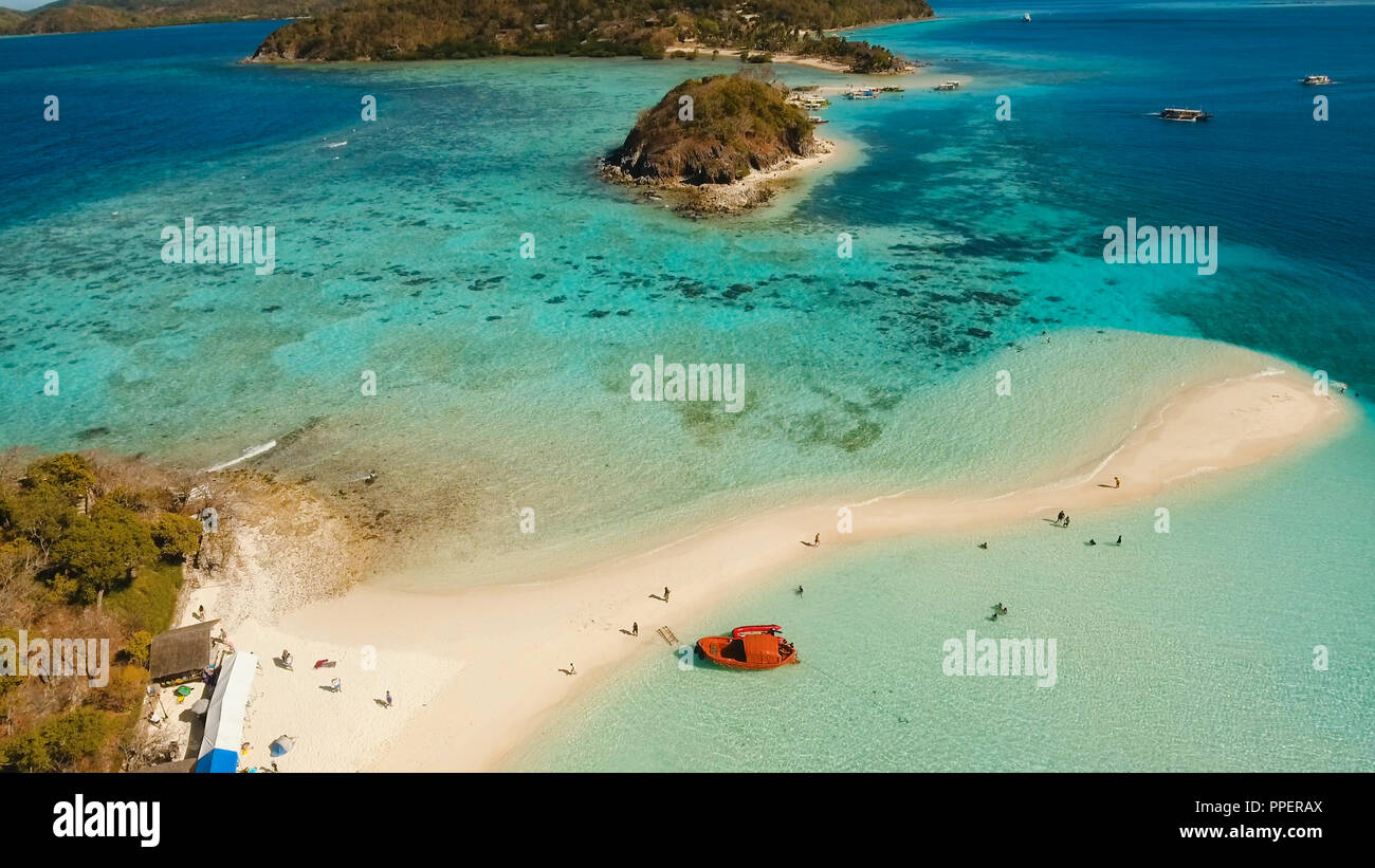 Aerial view of tropical beach on the Bulog Dos Island, Philippines ...