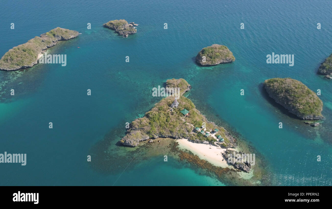 Aerial view of Small islands with beaches and lagoons in Hundred ...