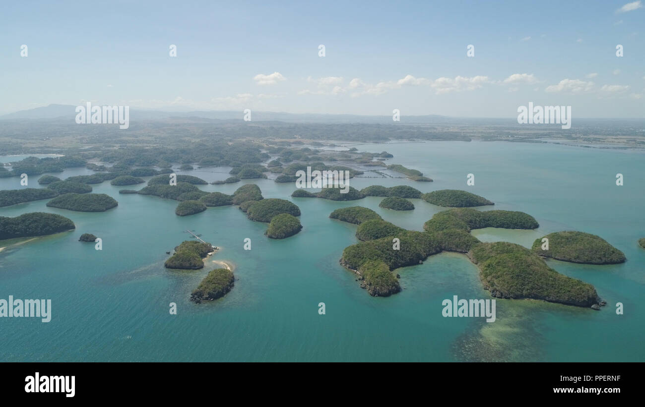 Aerial view of Small islands with beaches and lagoons in Hundred ...