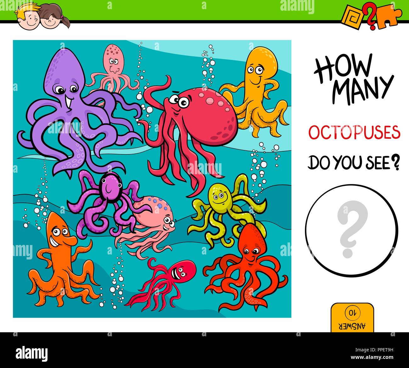 Cartoon Illustration of Educational Counting Activity Game for Children ...