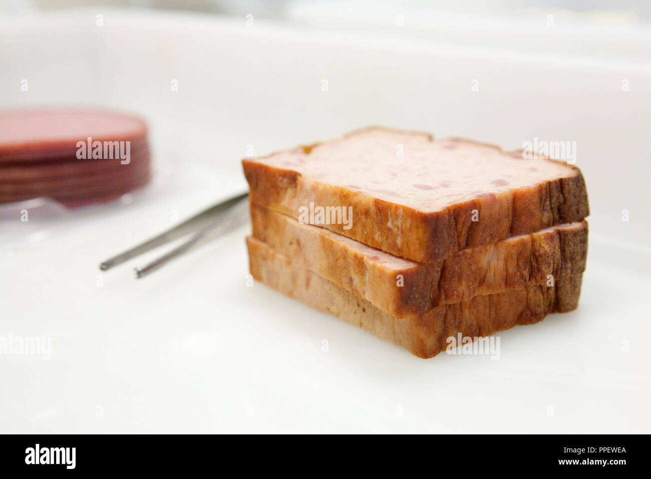 Leberkaese (a specialty food that consists of corned beef, pork, bacon ...
