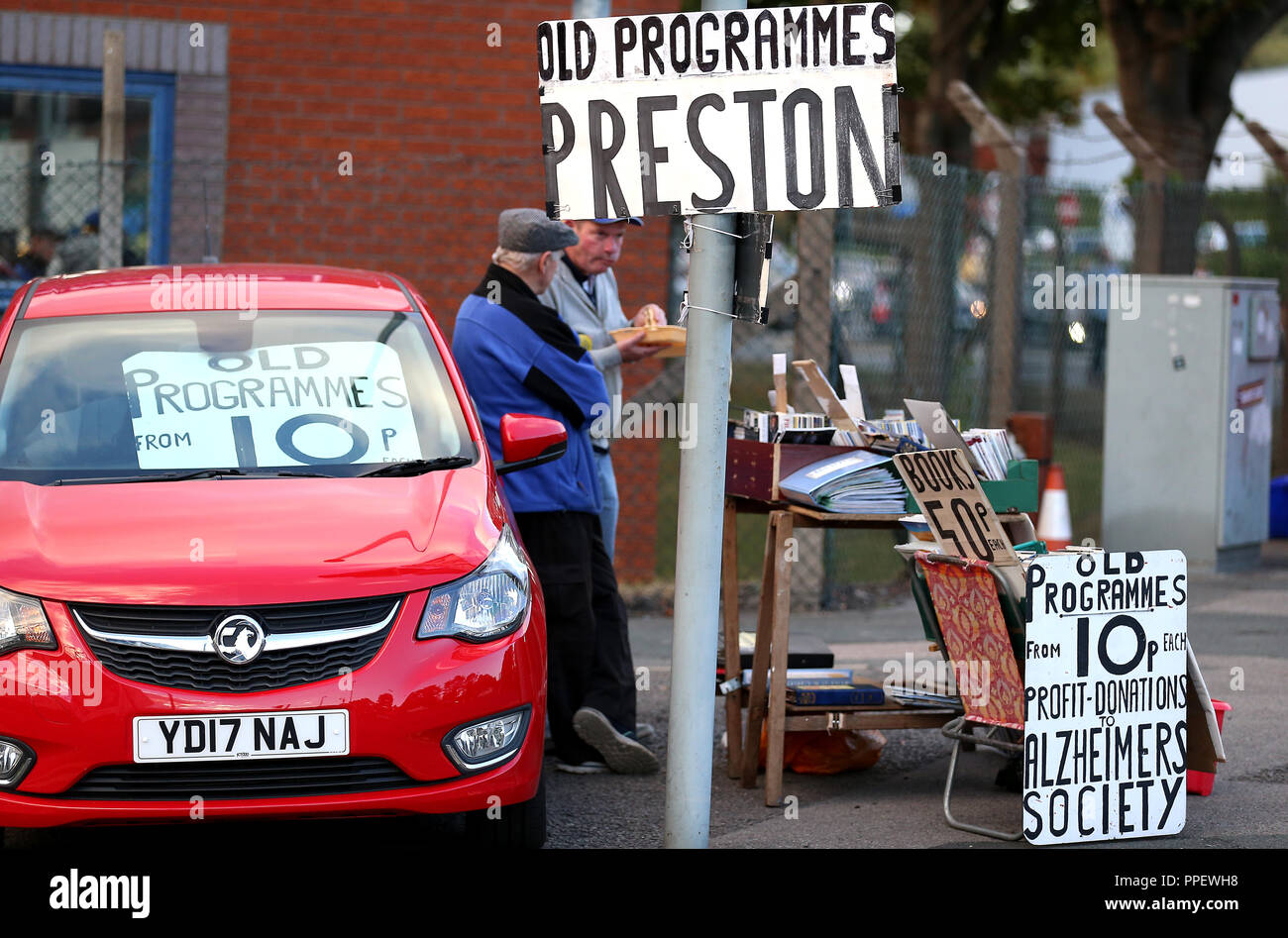 Old programmes for sale outside Elland Road prior to the match Stock ...