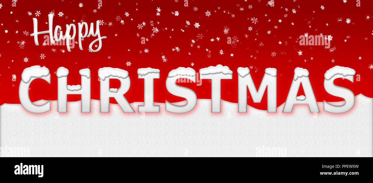 Fun snowy Happy Christmas text background with red and snowflakes ...