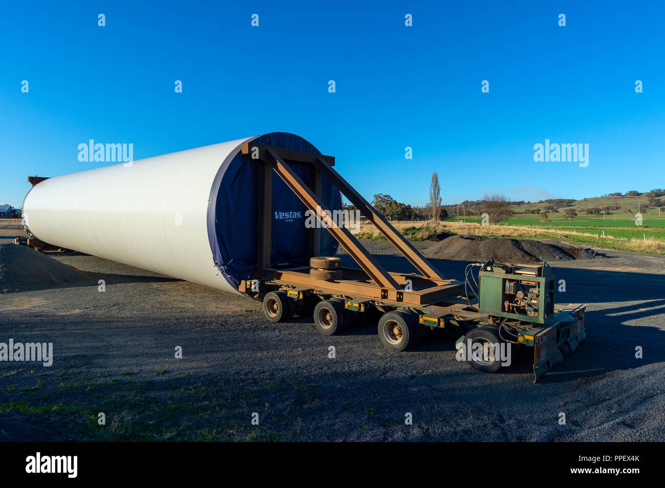 section of wind turbine column tower parked up awaiting use Stock Photo ...