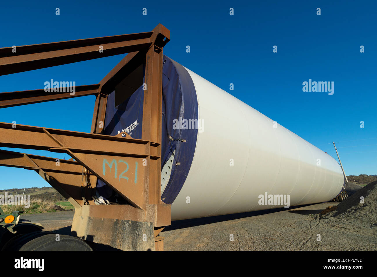 section of wind turbine column tower parked up awaiting use Stock Photo ...