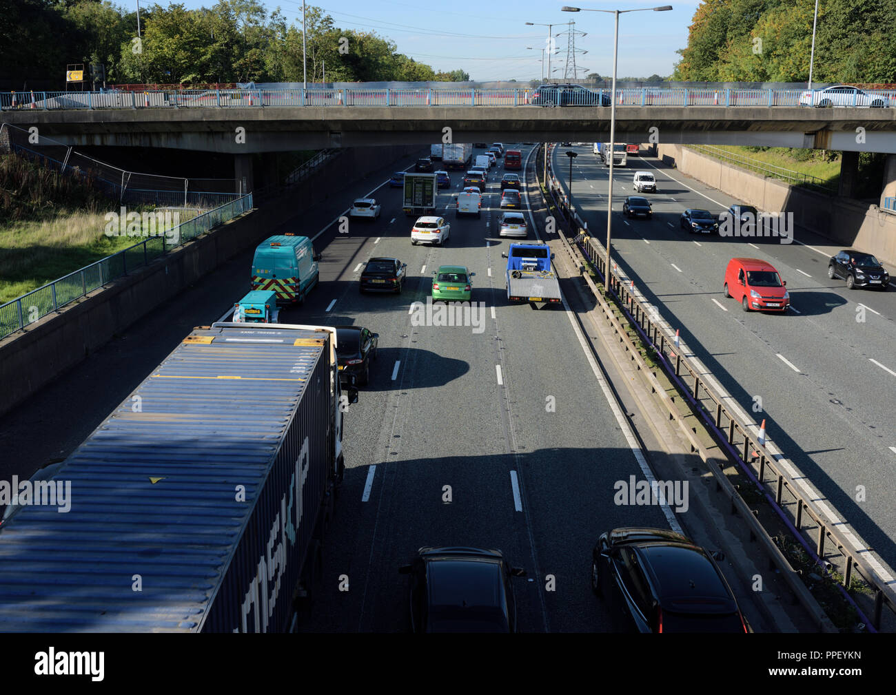 M60 motorway Whitefield interchange at junction 17 traffic driving ...