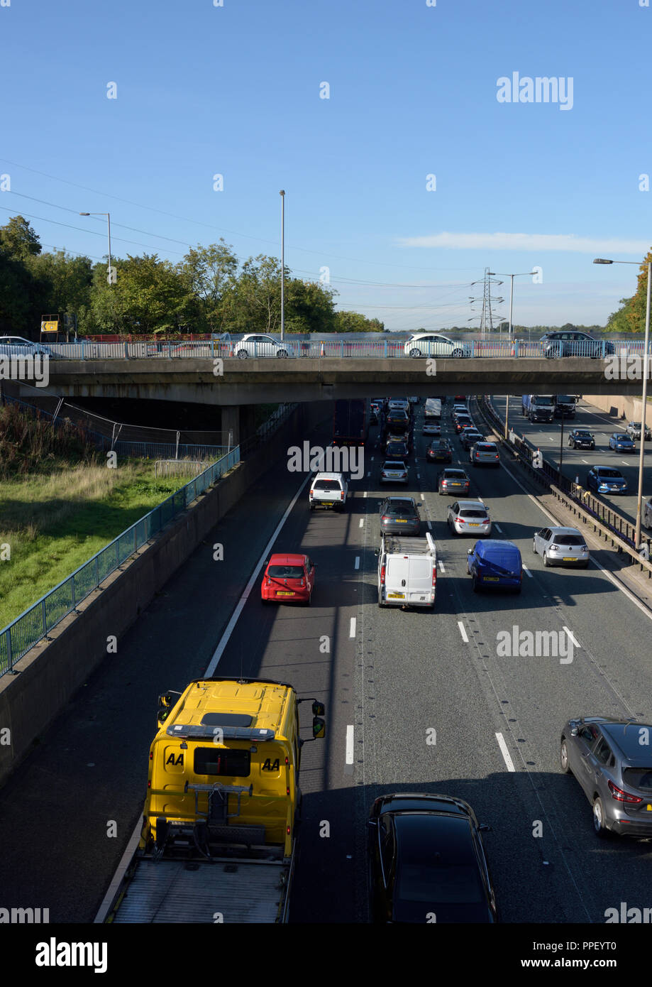 M60 motorway Whitefield interchange at junction 17 traffic driving ...