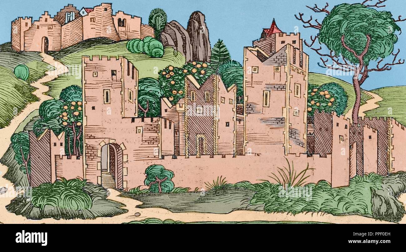 Jericó. Grabado. Liber Chronicarum de Hartmann Schedel, 1493. Coloreado ...