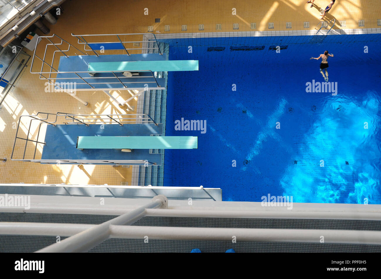 Jump tower with 10 meter board in the Olympia Schwimmhalle aquatics ...