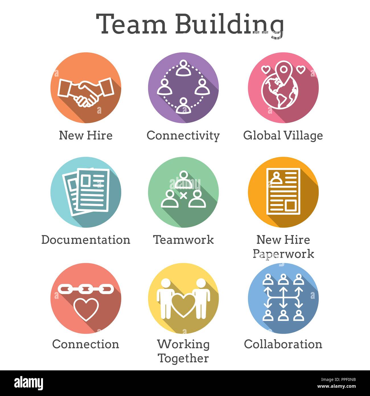 Team Building, Teamwork, & Connectivity Icon Set with Stick Figures and ...