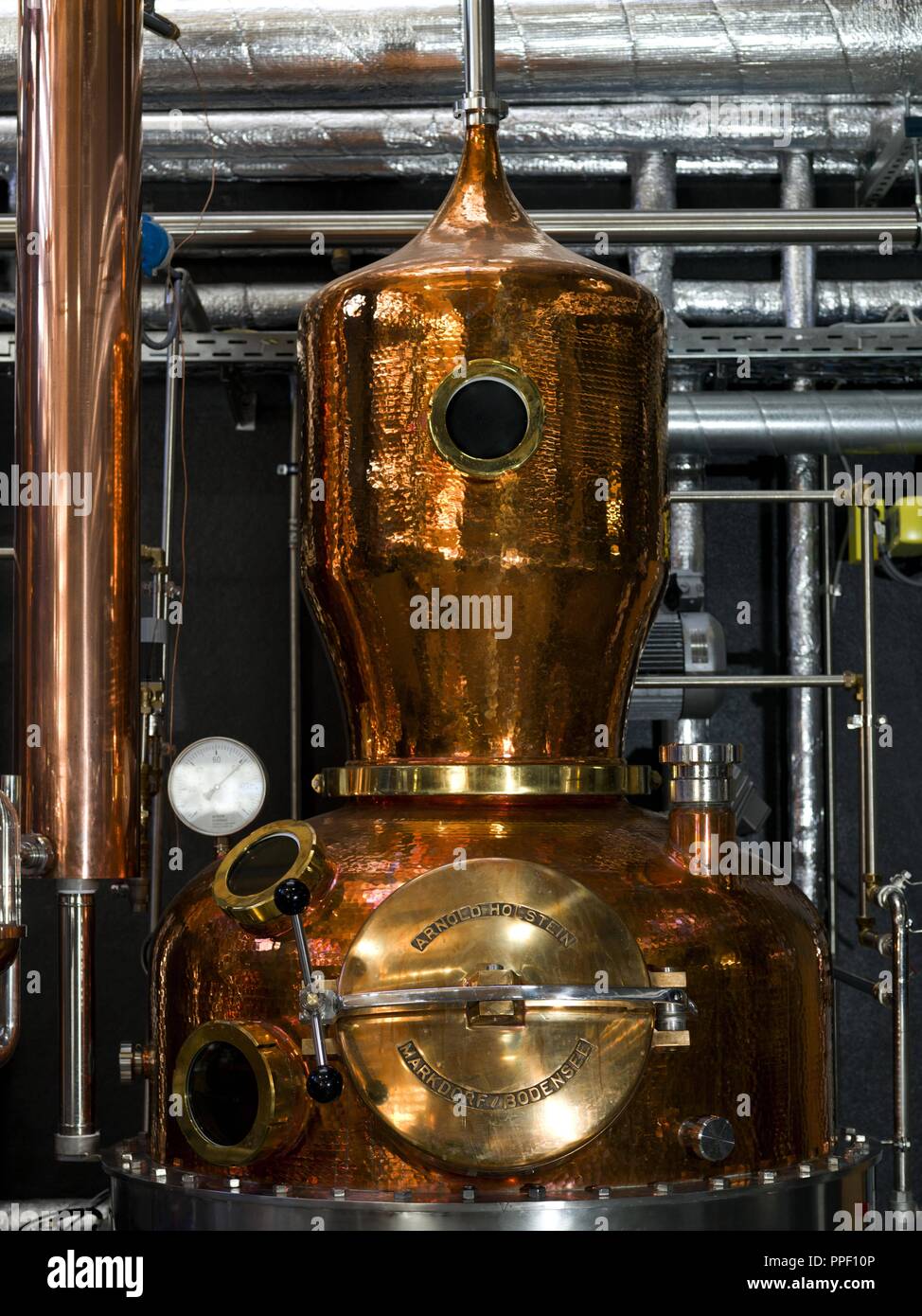 Distillation copper kettle in the Lantenhammer distillery Stock Photo ...