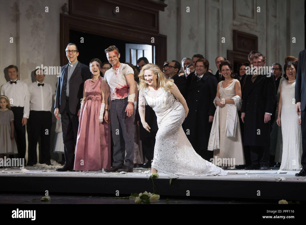 The soprano Diana Damrau during the final applause after the premiere ...
