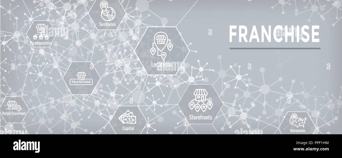 Franchise Icon Set w Home Office, corporate Headquarters and Franchisee ...