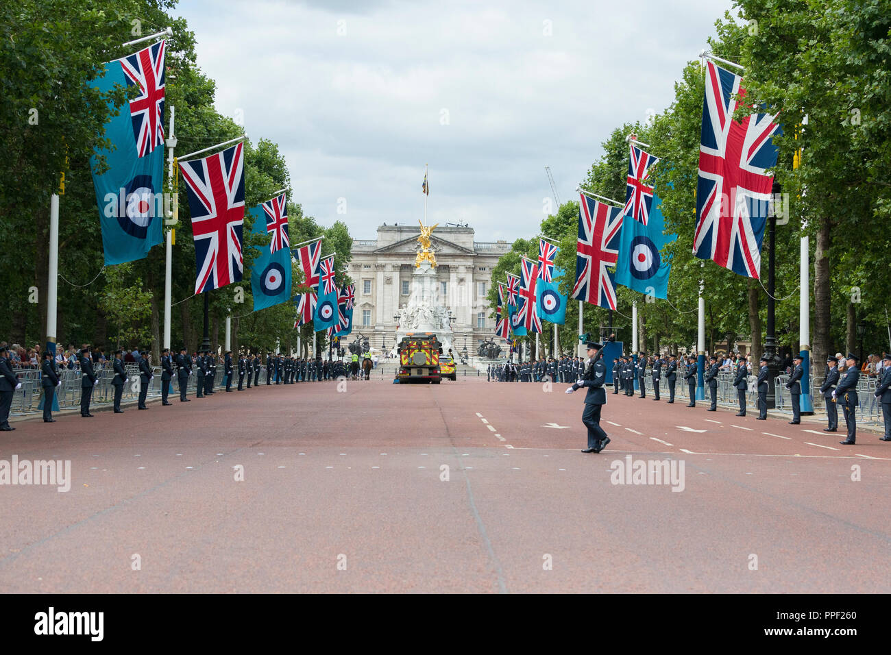 Union Jacks and RAF flags on The Mall for the Royal Air Force's 100th ...